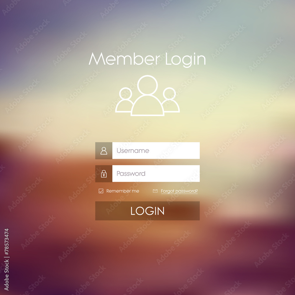 Login form menu with simple line icons. Blurred background Stock Vector ...