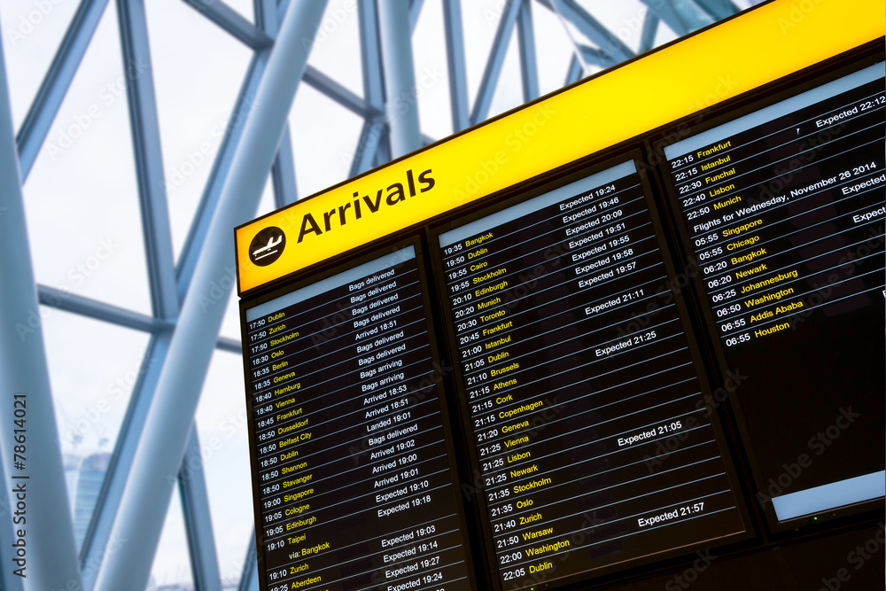 Check in, Airport Departure & Arrival information board sign Stock ...
