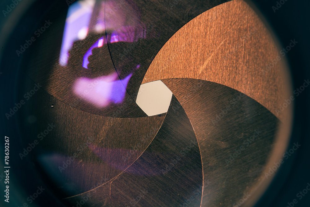 Camera diaphragm aperture with flare and reflection on lens Stock Photo ...