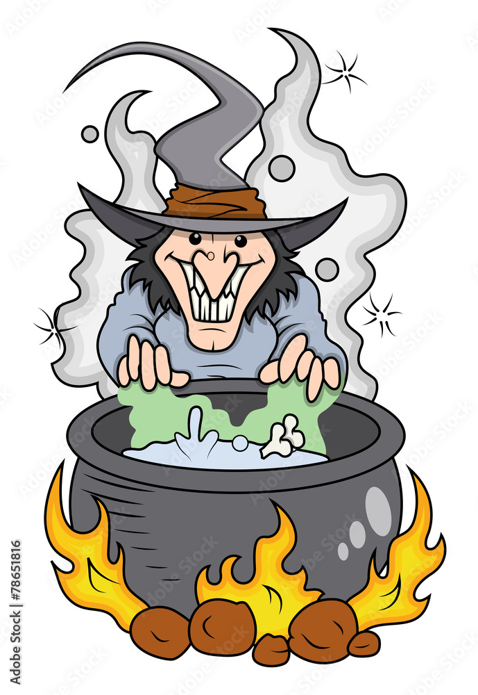 Cartoon Witch Cooking - Halloween Vector Illustration Stock Vector ...