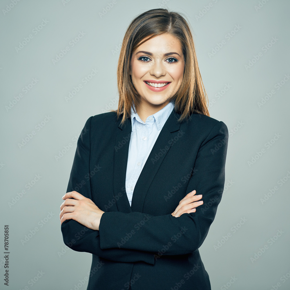Toothy smiling Business woman crossed arms isolated portrait. Stock ...
