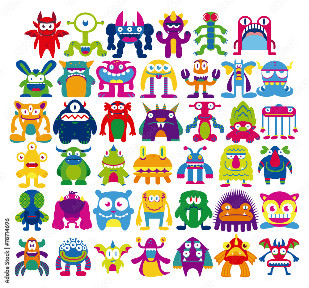Cartoon Set Of Different Monsters Isolated Stock Vector | Adobe Stock