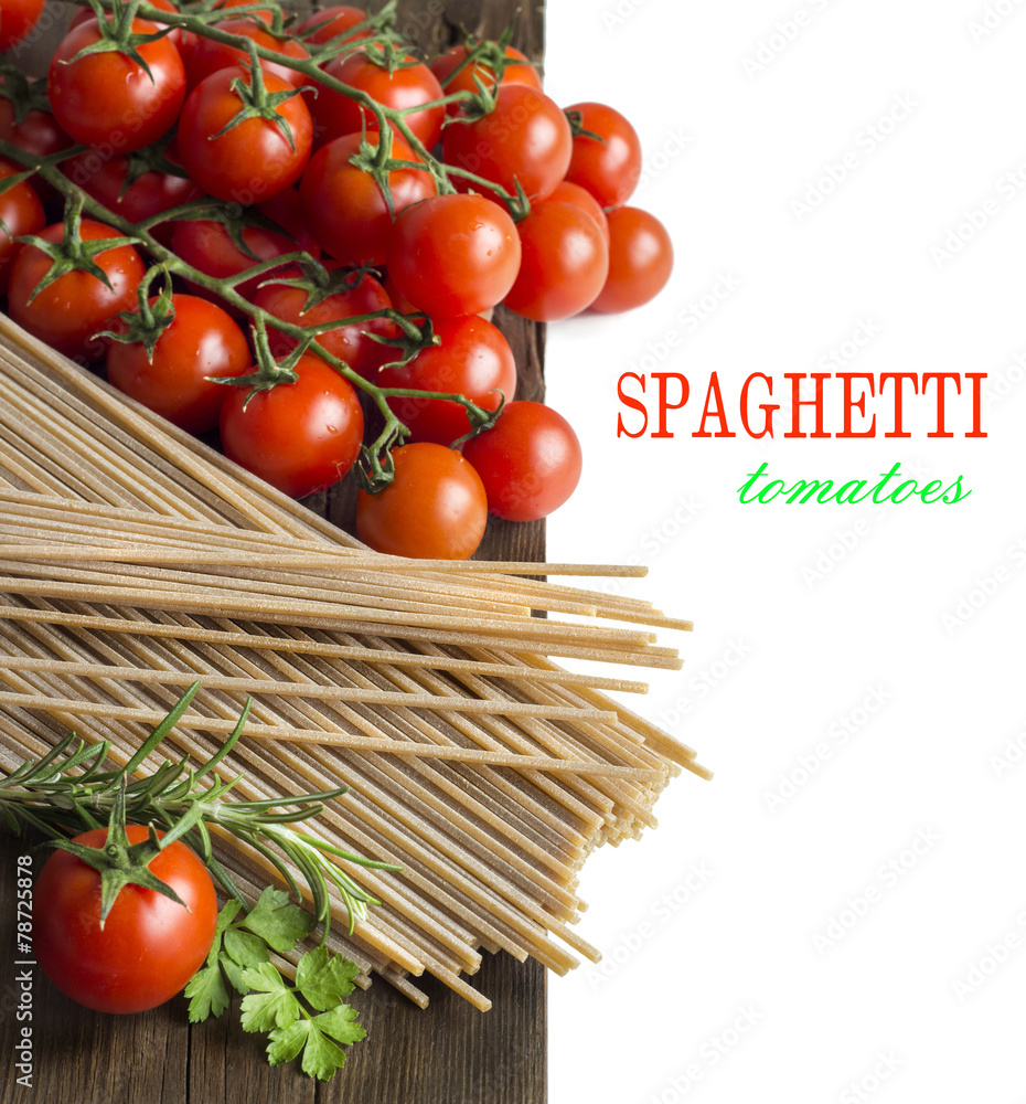 Spaghetti, herbs and tomatoes Stock Photo | Adobe Stock