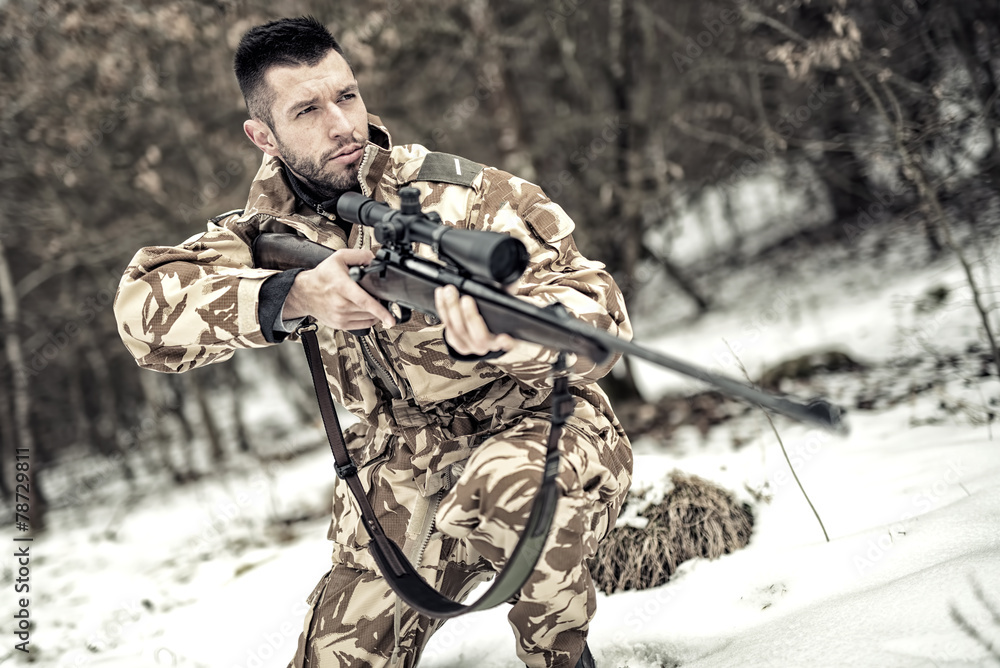 Military army trooper with gun and rifle in operation Stock Photo ...