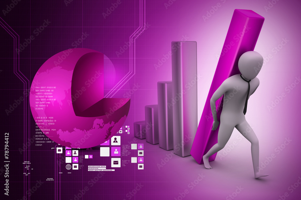 Poster 3d businessman carrying the big column of the diagram – Wall Art ...