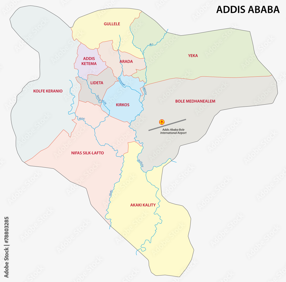 addis ababa administrative map Stock Vector | Adobe Stock