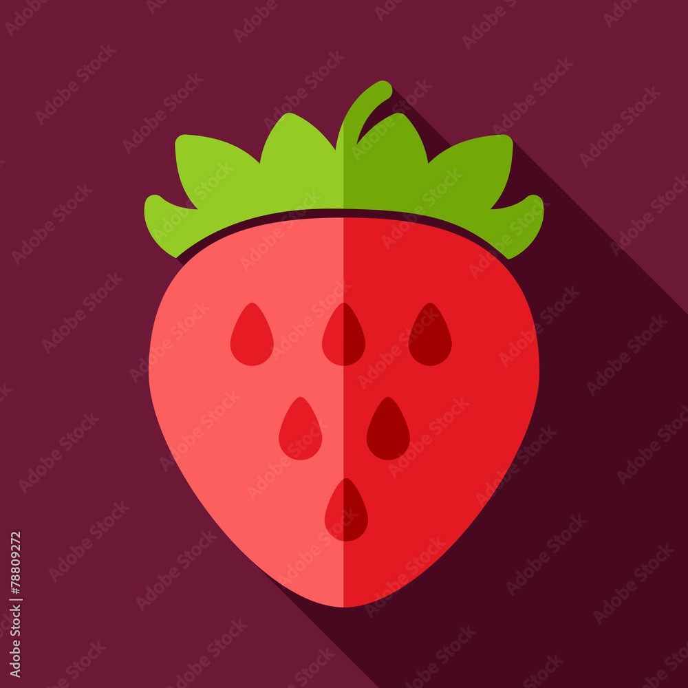 Strawberry flat icon with long shadow Stock Vector | Adobe Stock