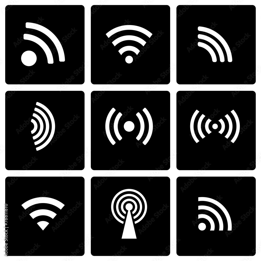 Vector black wireless icon set Stock Vector | Adobe Stock