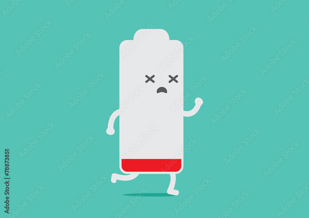 Battery low energy to running in flat cartoon version Stock Vector ...