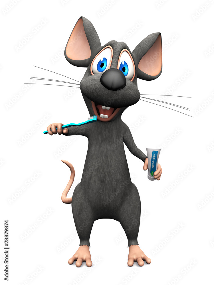 Smiling cartoon mouse brushing his teeth. Stock Illustration | Adobe Stock