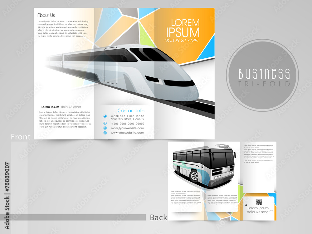 Tri-Fold brochure, catalog and flyer for transport business. Stock ...
