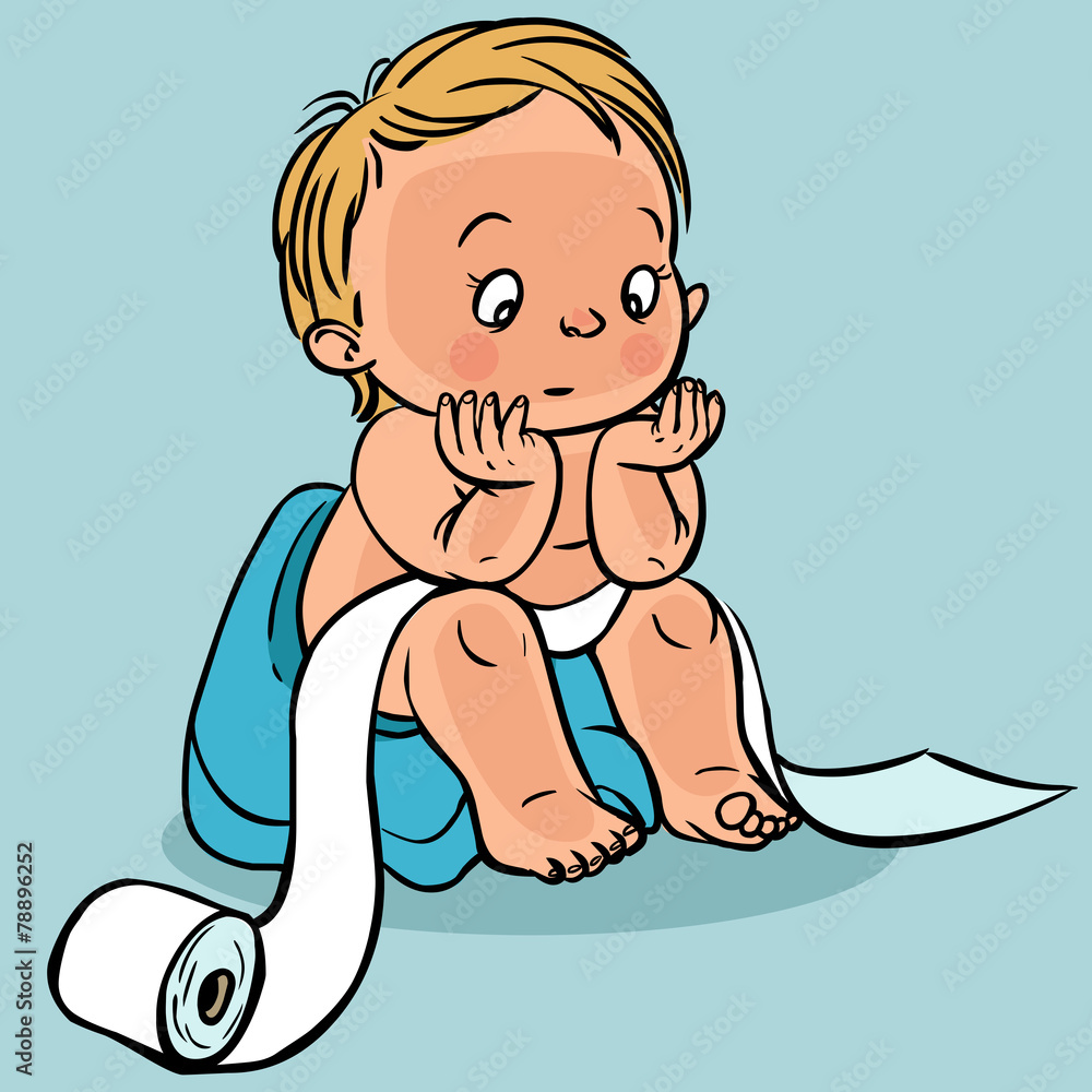 Cute cartoon baby in the toilet.Vector illustration Stock Vector ...