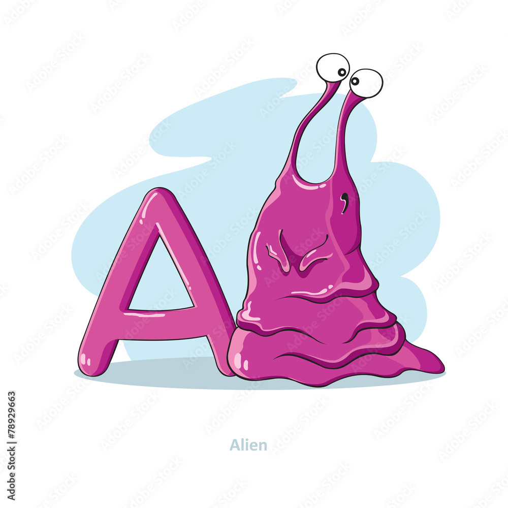 Cartoons Alphabet - Letter A with funny Alien Stock Vector | Adobe Stock