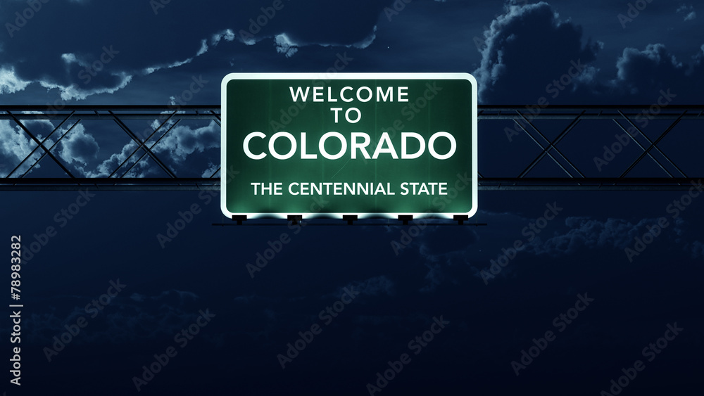 Colorado USA State Welcome to Highway Road Sign at Night Stock ...