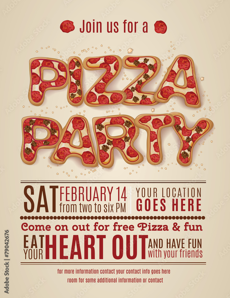 Vetor de vector pizza party flyer invitation template design do Stock ...