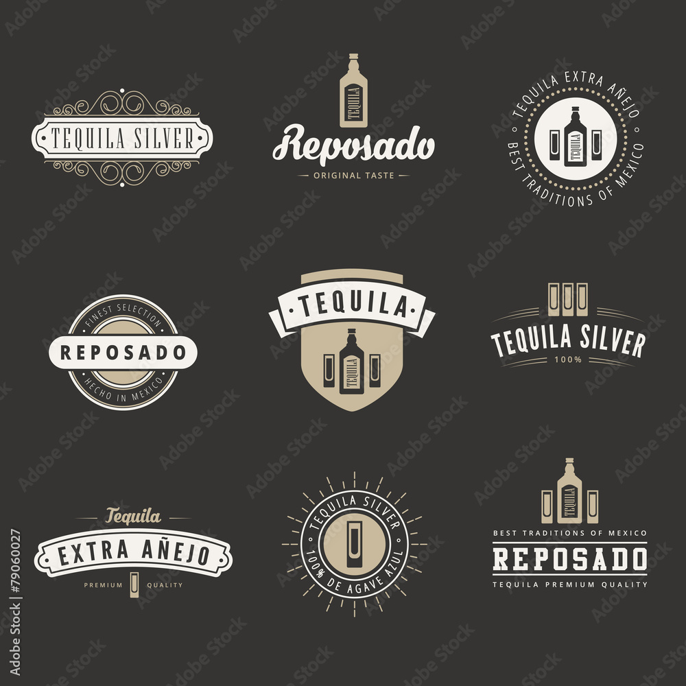 Tequila Hipster Logo design vector typography lettering template Stock ...