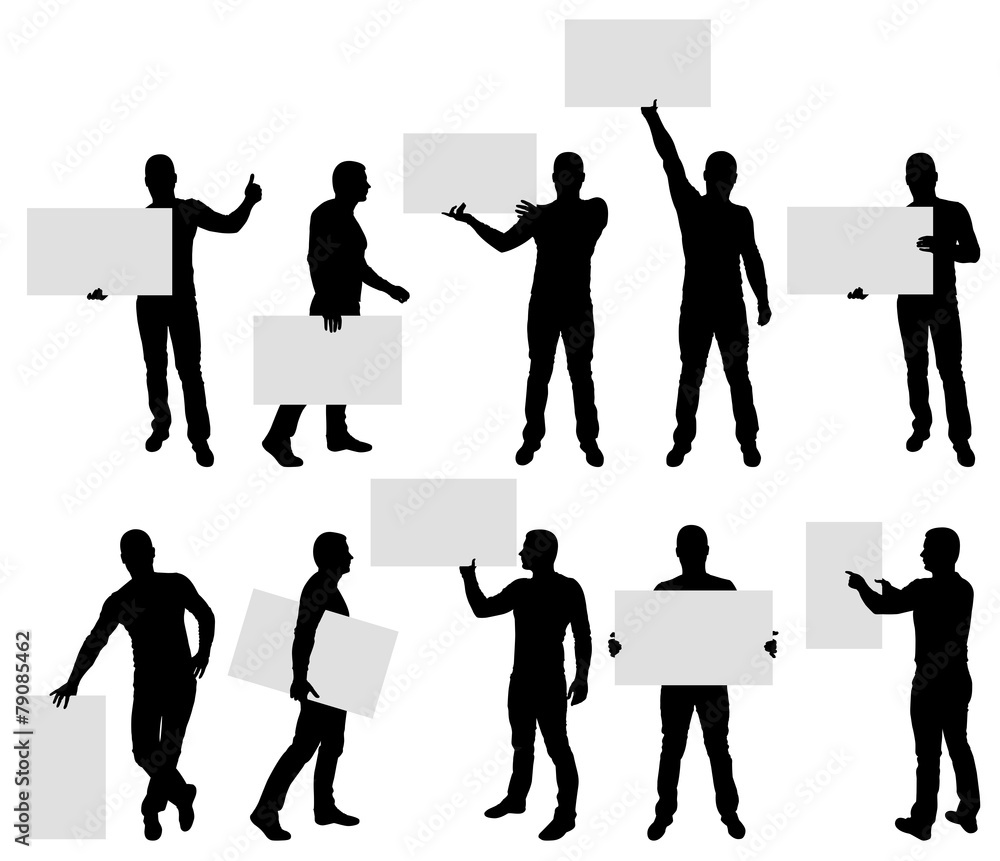 Male silhouettes holding blank sign Stock Vector | Adobe Stock