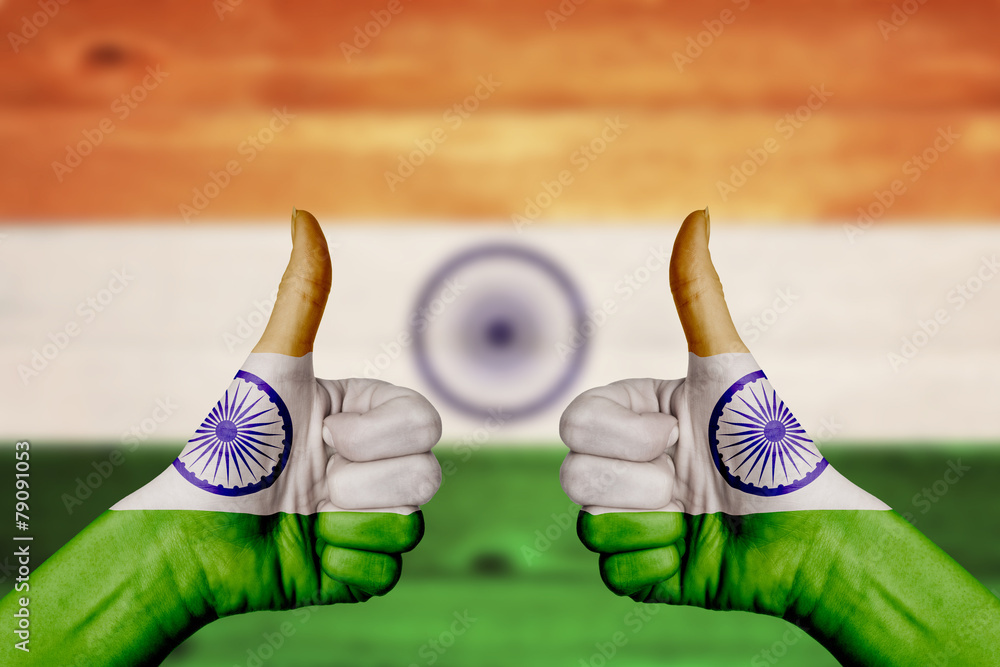 India flag painted on female hands thumbs up Stock Photo | Adobe Stock