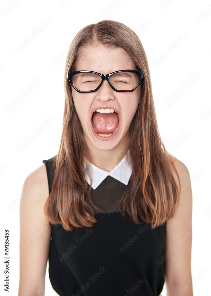Angry young teenage girl screaming isolated Stock Photo | Adobe Stock