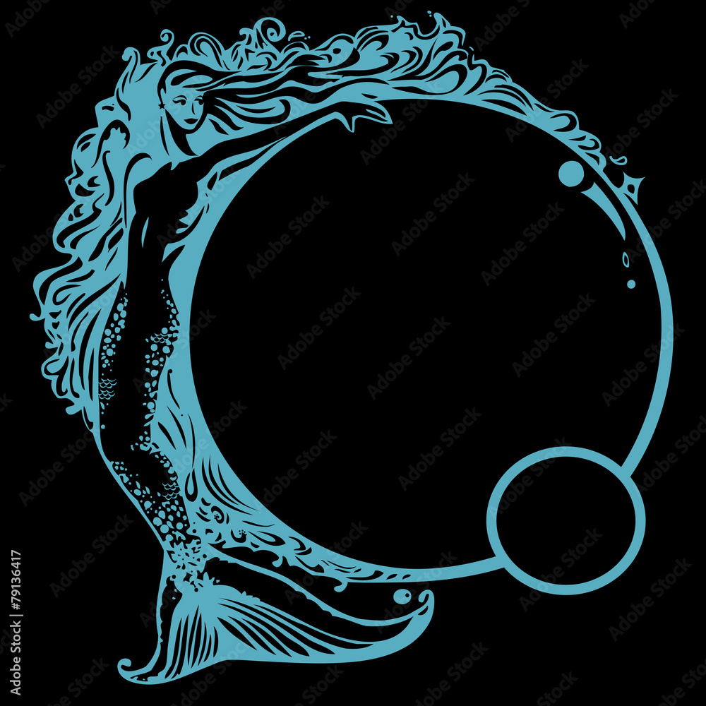 Mermaid on a black background Stock Vector | Adobe Stock