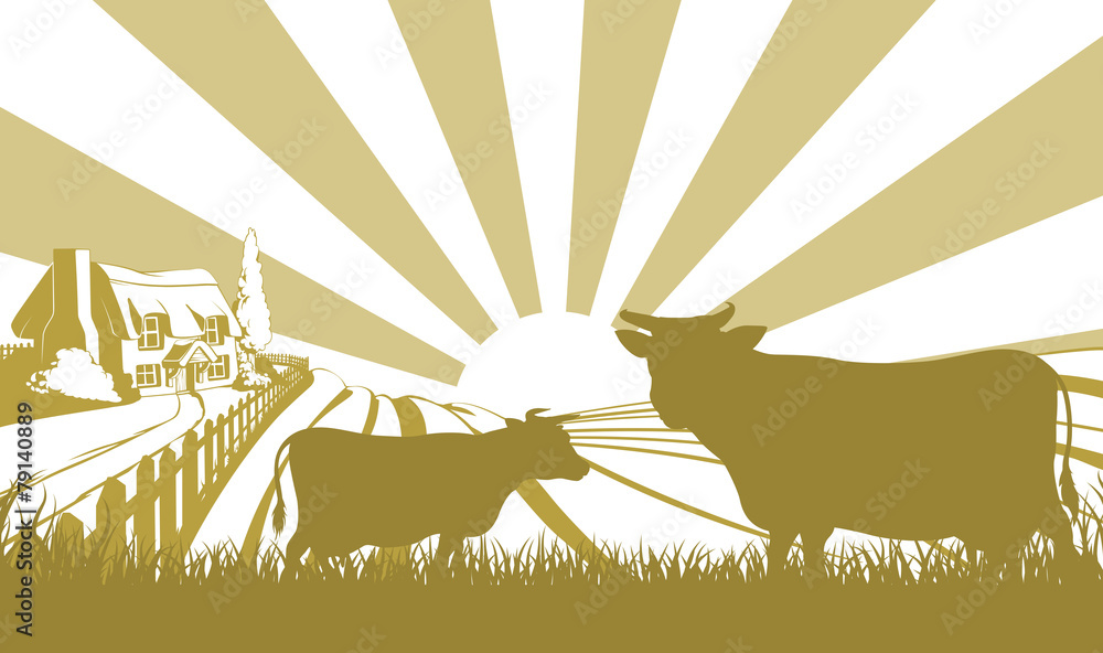 Cattle farm scene Stock Vector | Adobe Stock