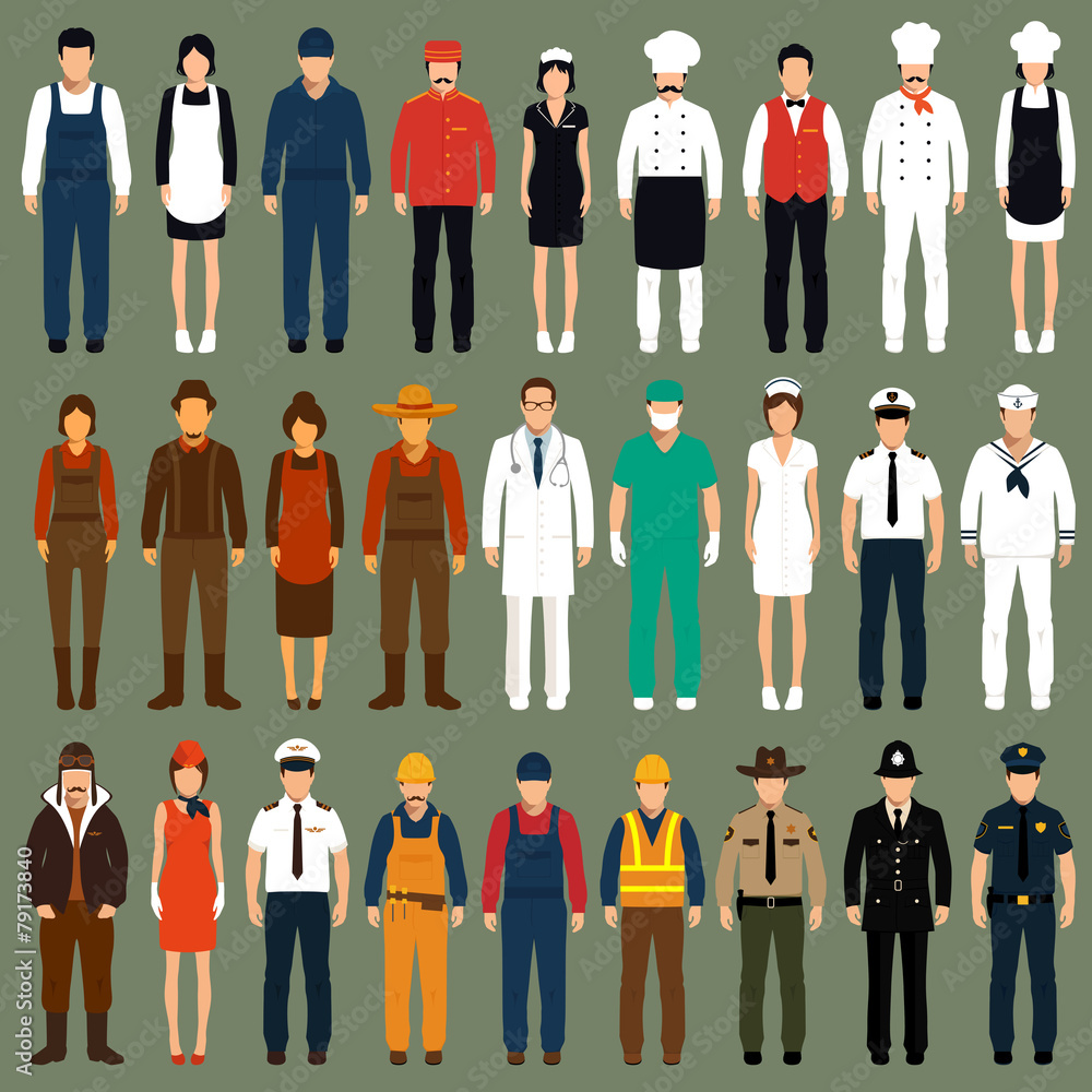 Póster vector icon workers, profession people uniform, cartoon vector ...