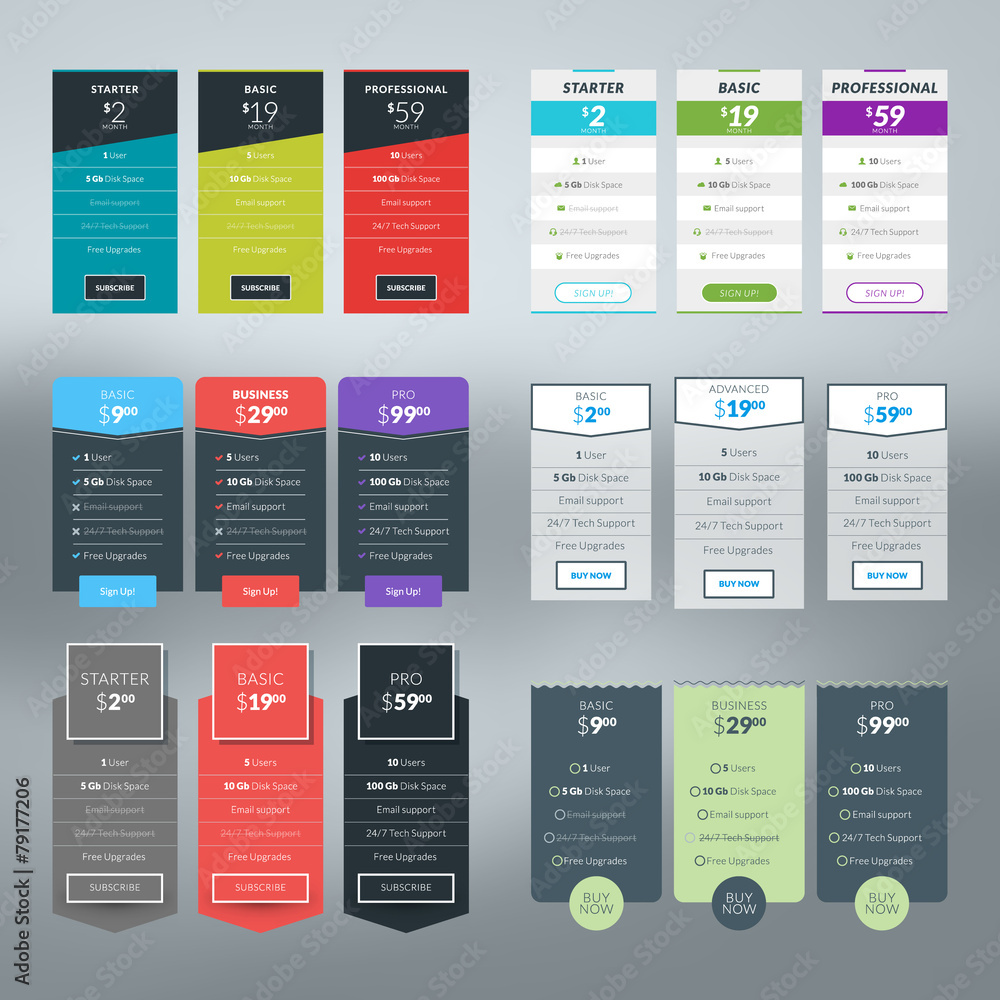 Vector pricing table in flat design style Stock Vector | Adobe Stock