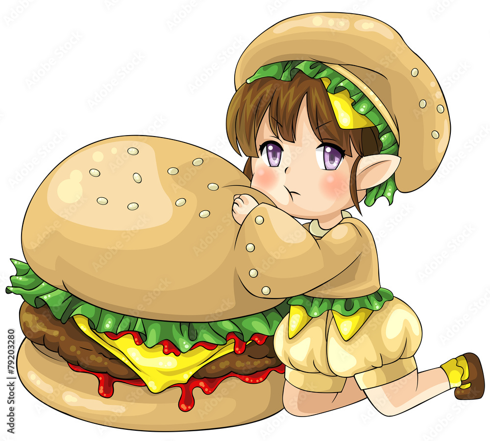 Cute cartoon hamburger elf, the goddess of food, create by vecto Stock ...