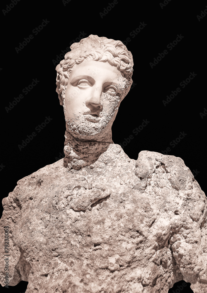 Greek ancient ruined statue Isolated in Black Stock Photo | Adobe Stock