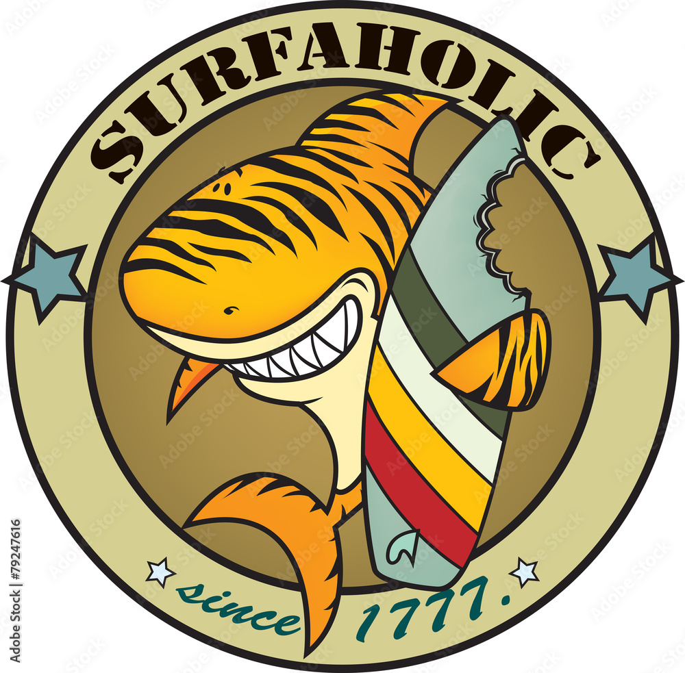 funny tiger shark surfer illustration Stock Illustration | Adobe Stock