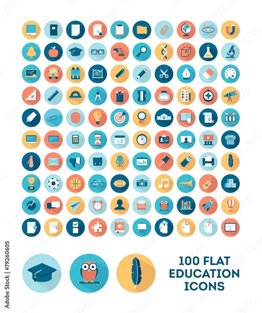 set of 100 flat style education icons Stock Vector | Adobe Stock