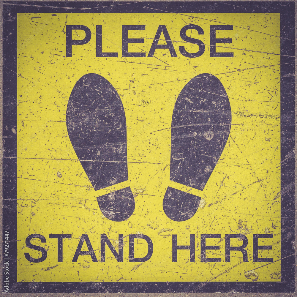 PLEASE STAND HERE foot sign or symbol on the floor Stock Photo | Adobe ...