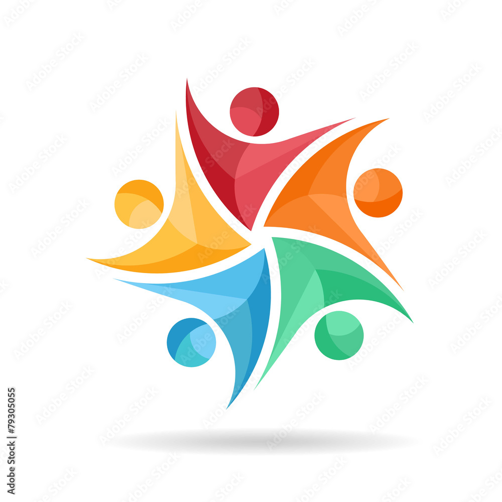 Teamwork of excited people logo Stock Vector | Adobe Stock