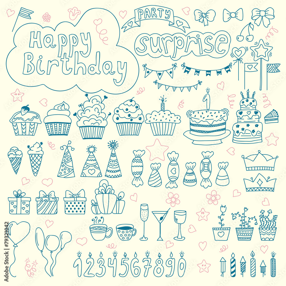 Hand drawn Birthday elements. Birthday party background Stock Vector ...