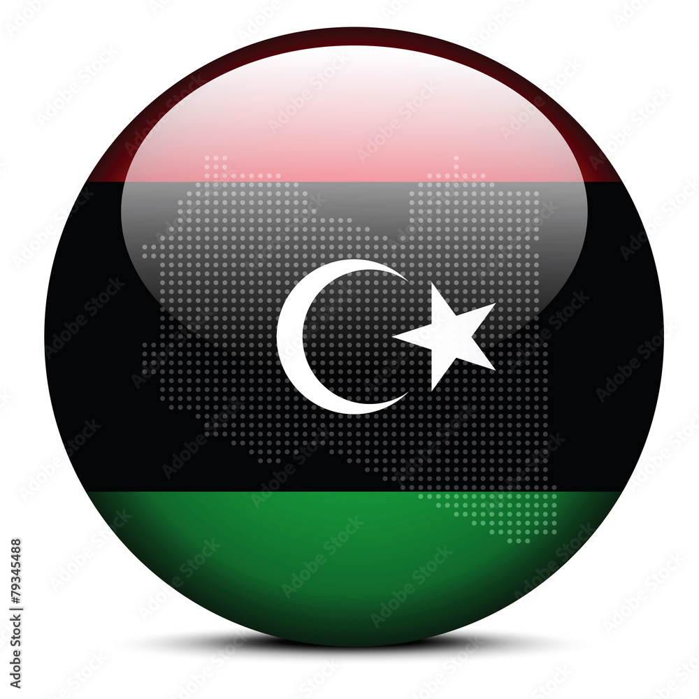 Map with Dot Pattern on flag button of Libya (Libian Arab Jamahi Stock ...