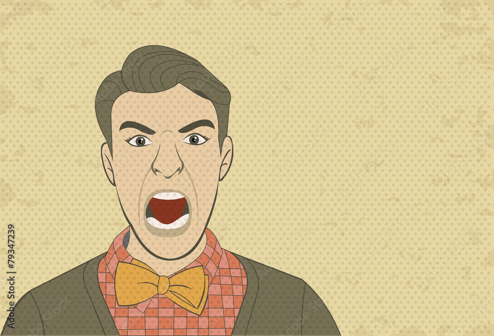 Angry retro man screaming. Vintage art. Stock Vector | Adobe Stock