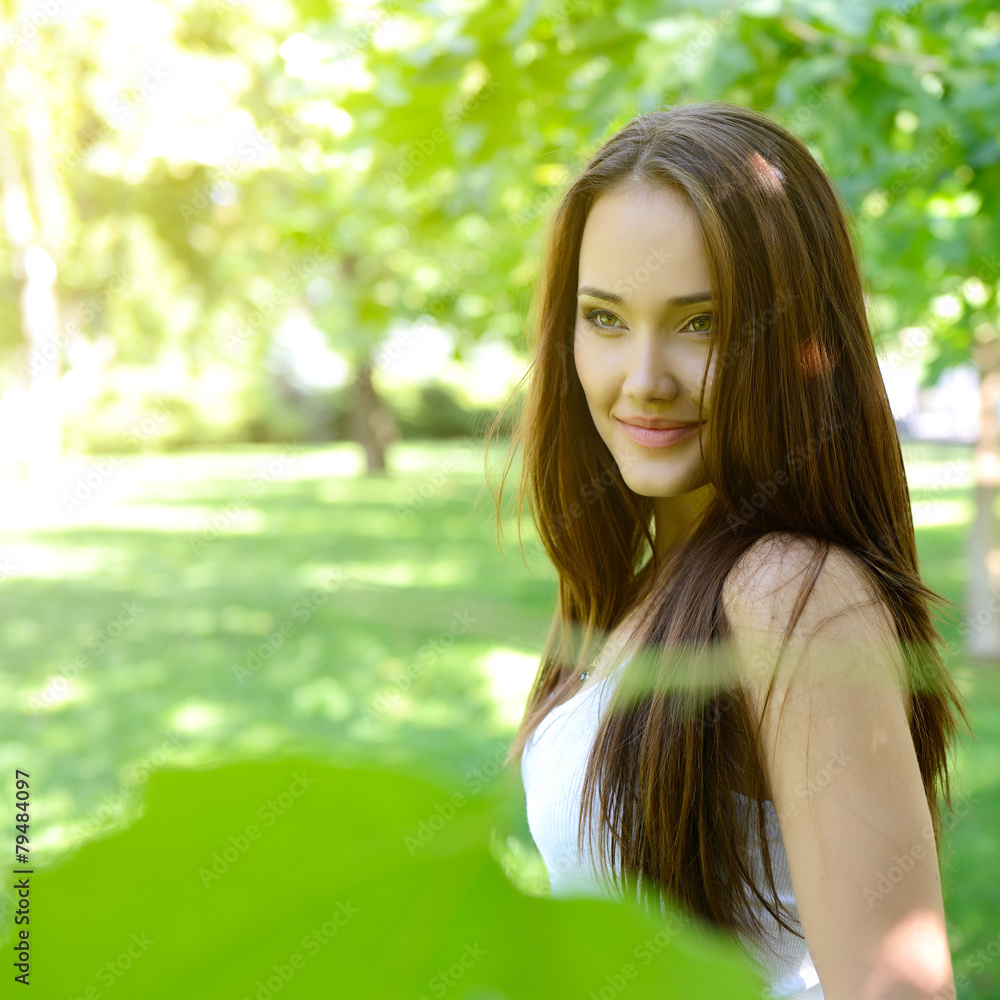 Young beautiful lady outdoor portrait, girl with long brown hair Stock ...