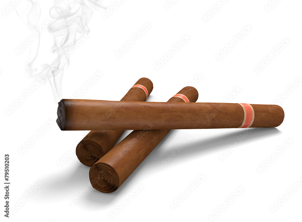 Cigars on a white background, with one emitting smoke Stock ...