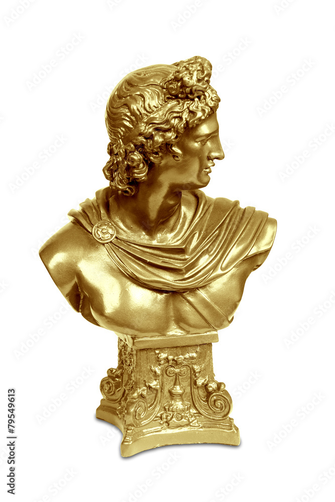 Gold bust sculpture of Apollo Belvedere isolated over white Stock Photo ...