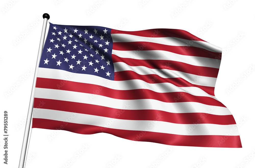 United States flag with fabric structure on white background Stock ...
