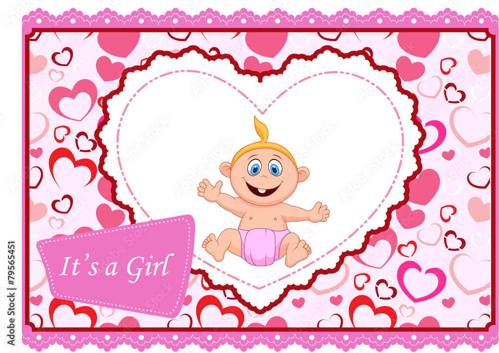 Cute cartoon baby girl card Stock Vector | Adobe Stock