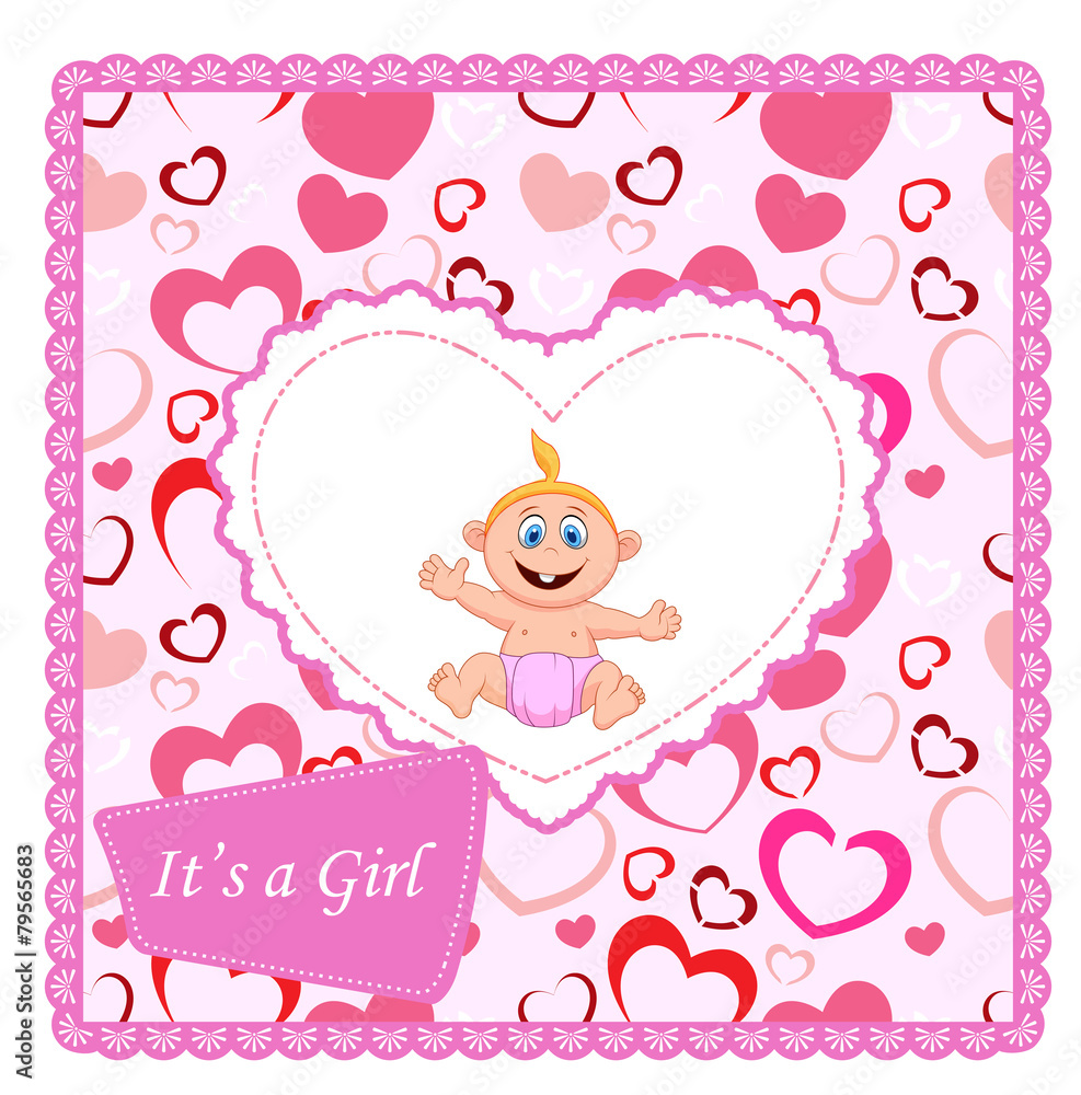 Cute cartoon baby girl card Stock Vector | Adobe Stock