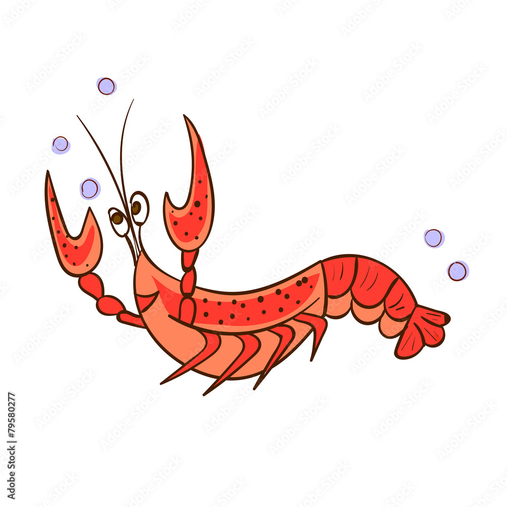 Cartoon crayfish on a white background. Vector illustration. Stock ...