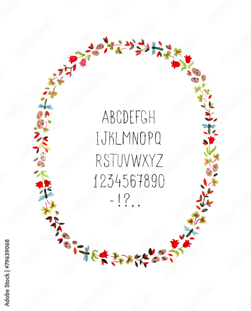 Watercolor floral frame with alphabet. Vector illustration Stock Vector ...