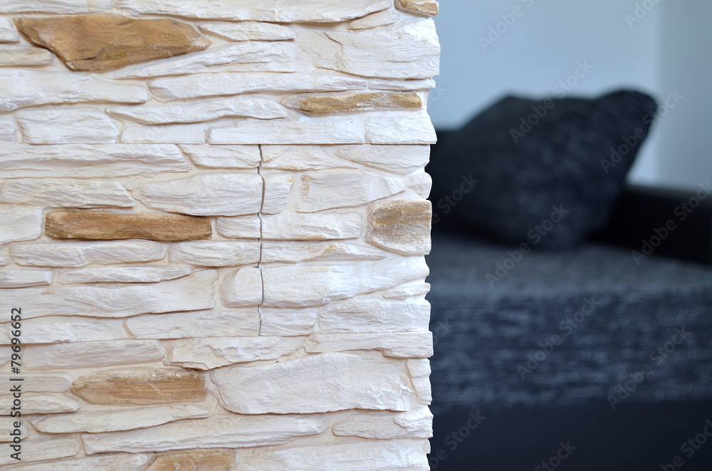 View into the room through a wall tiled rough stone cladding Stock ...