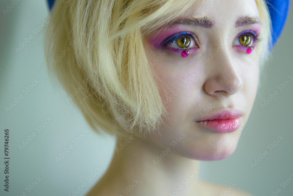 Portrait of young beautiful girl with pink makeup foto de Stock | Adobe ...