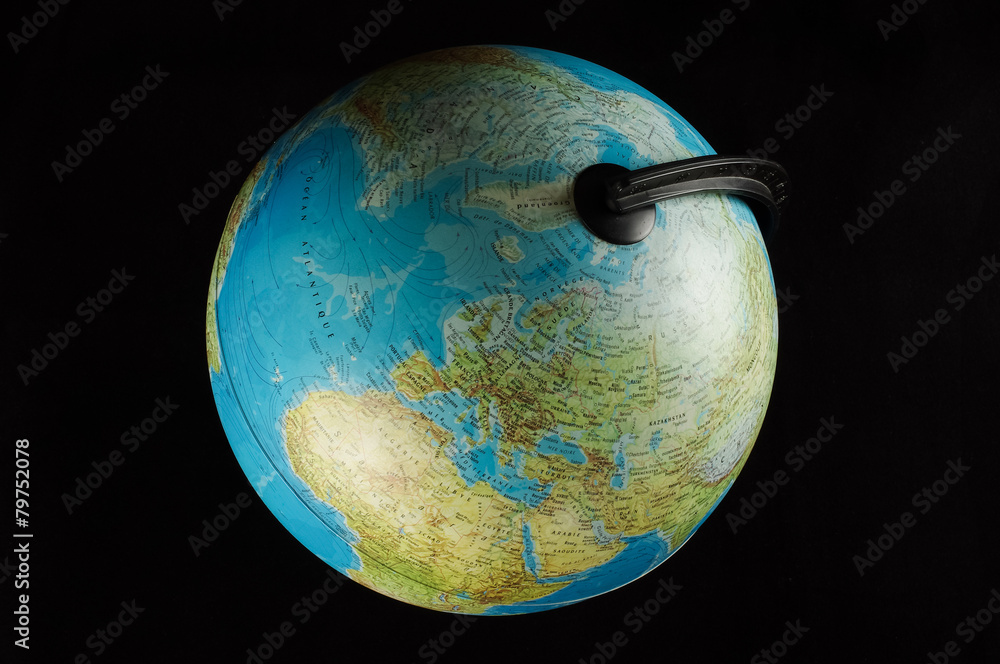 Earth globe top view isolated on the black background Stock Photo ...