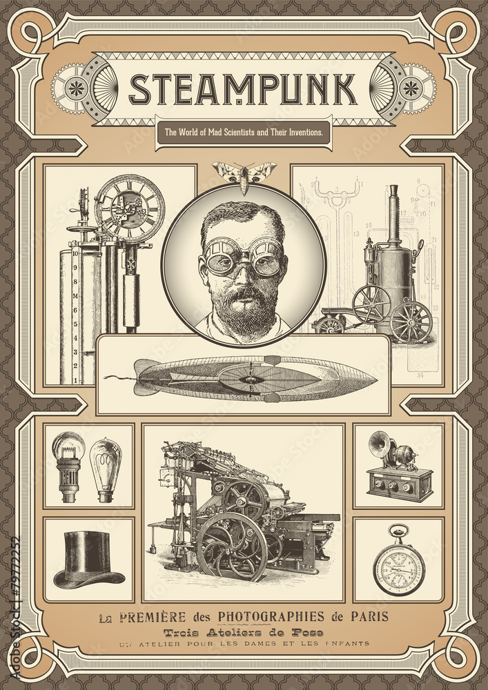 steampunk card or poster - various design elements Stock Vector | Adobe ...