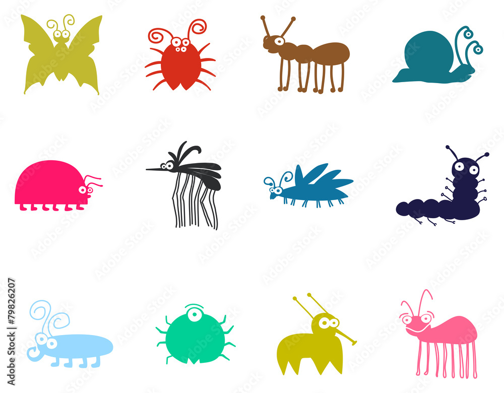 Hand Drawn Cartoon Insects Vector Isolated Stock Vector | Adobe Stock