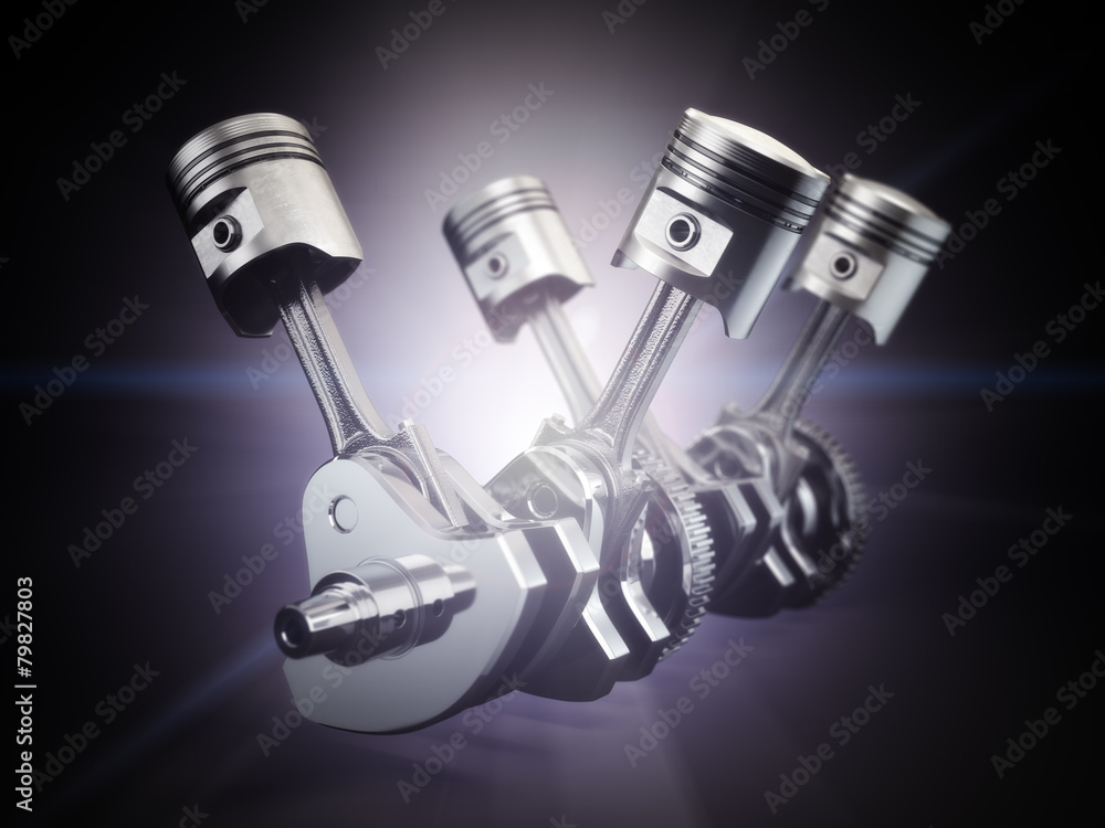 V4 engine pistons and cog on black background. Stock Illustration ...